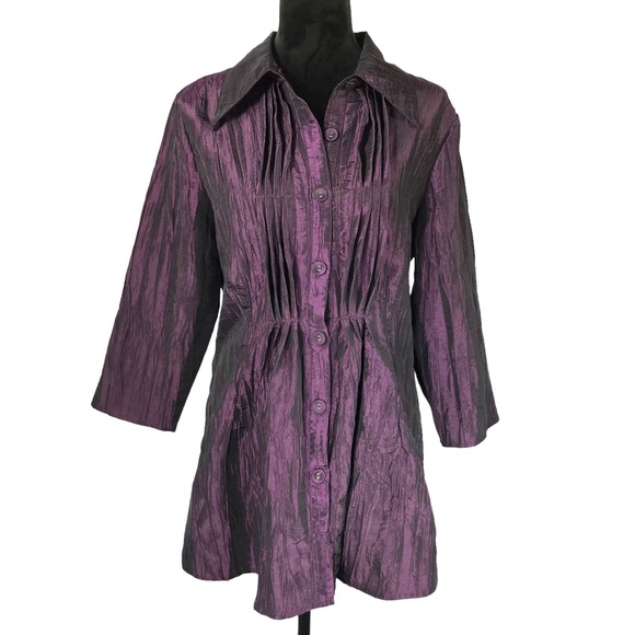 Noelle | Jackets & Coats | Purple Crinkle Jacket Pleated Button Front ...